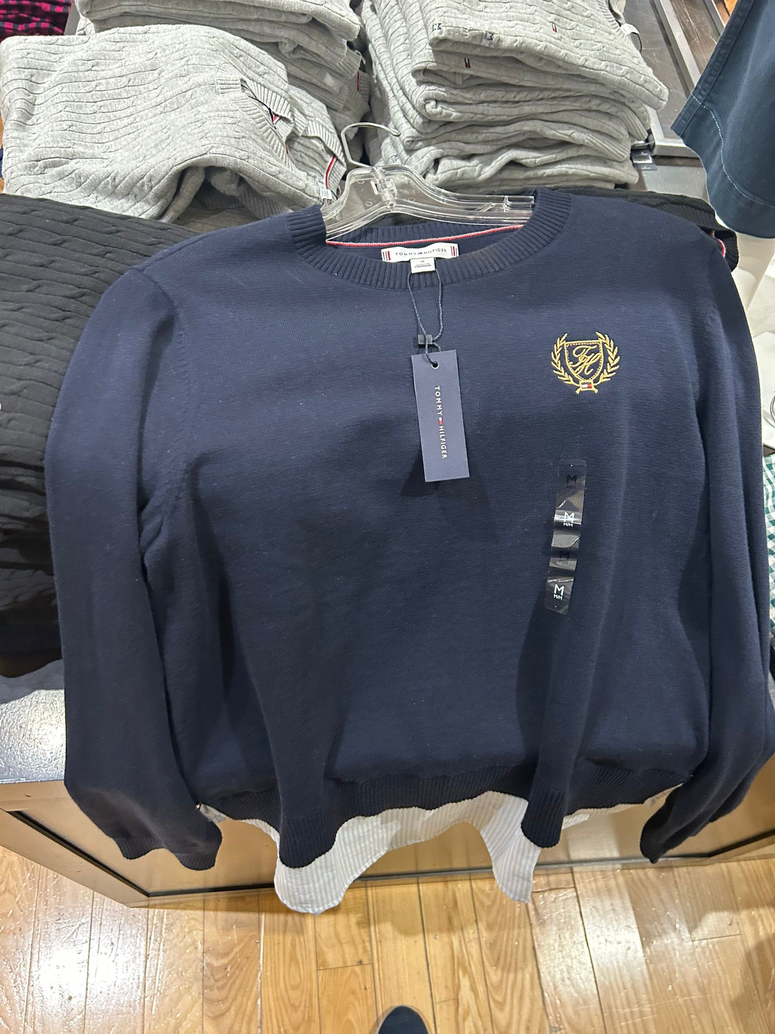 Womens' Tommy Layered-Look Crest Logo Sweater Navy